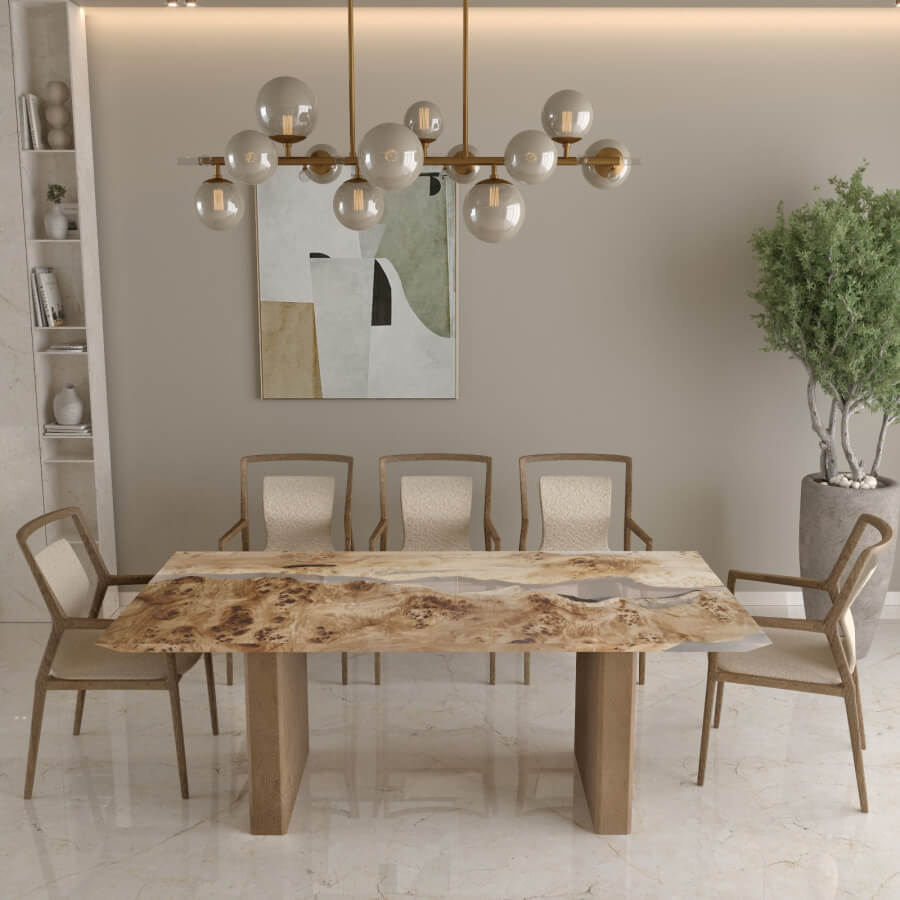 Klar Mappa Burl Rectangular Dining Table - Stylish & Functional – Holzsch