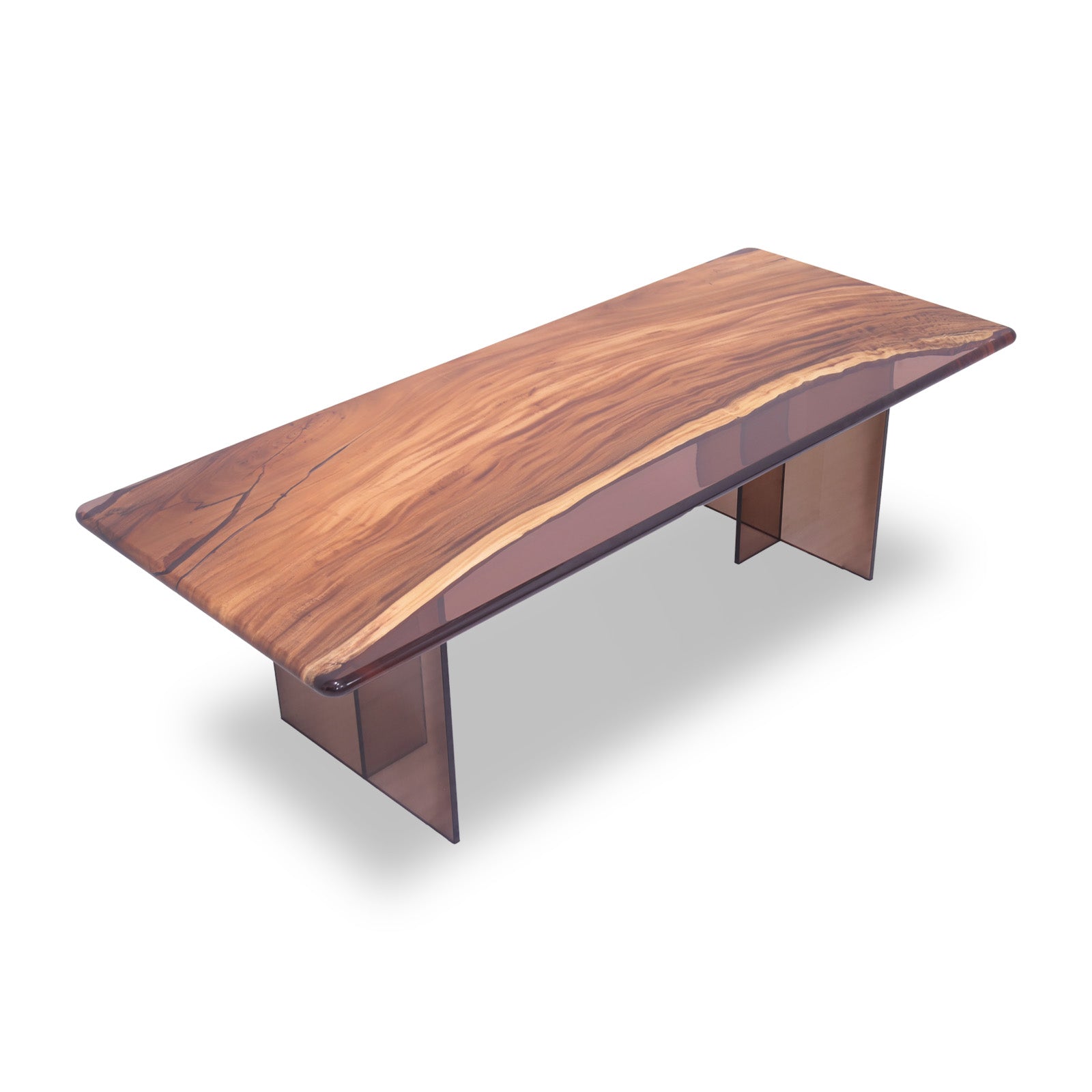 Monkey Pod Dining Table – Mirage 43" x 96" with Plexiglass Legs – Holzsch
